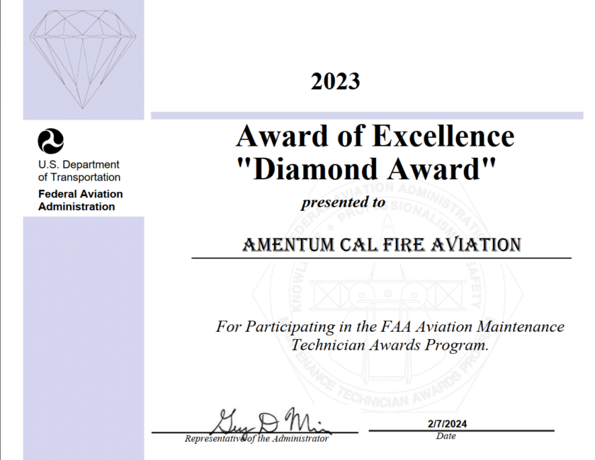 Amentum Awarded FAA Diamond Awards for CAL FIRE, Executive Airlift, and Sherpa Programs | Amentum